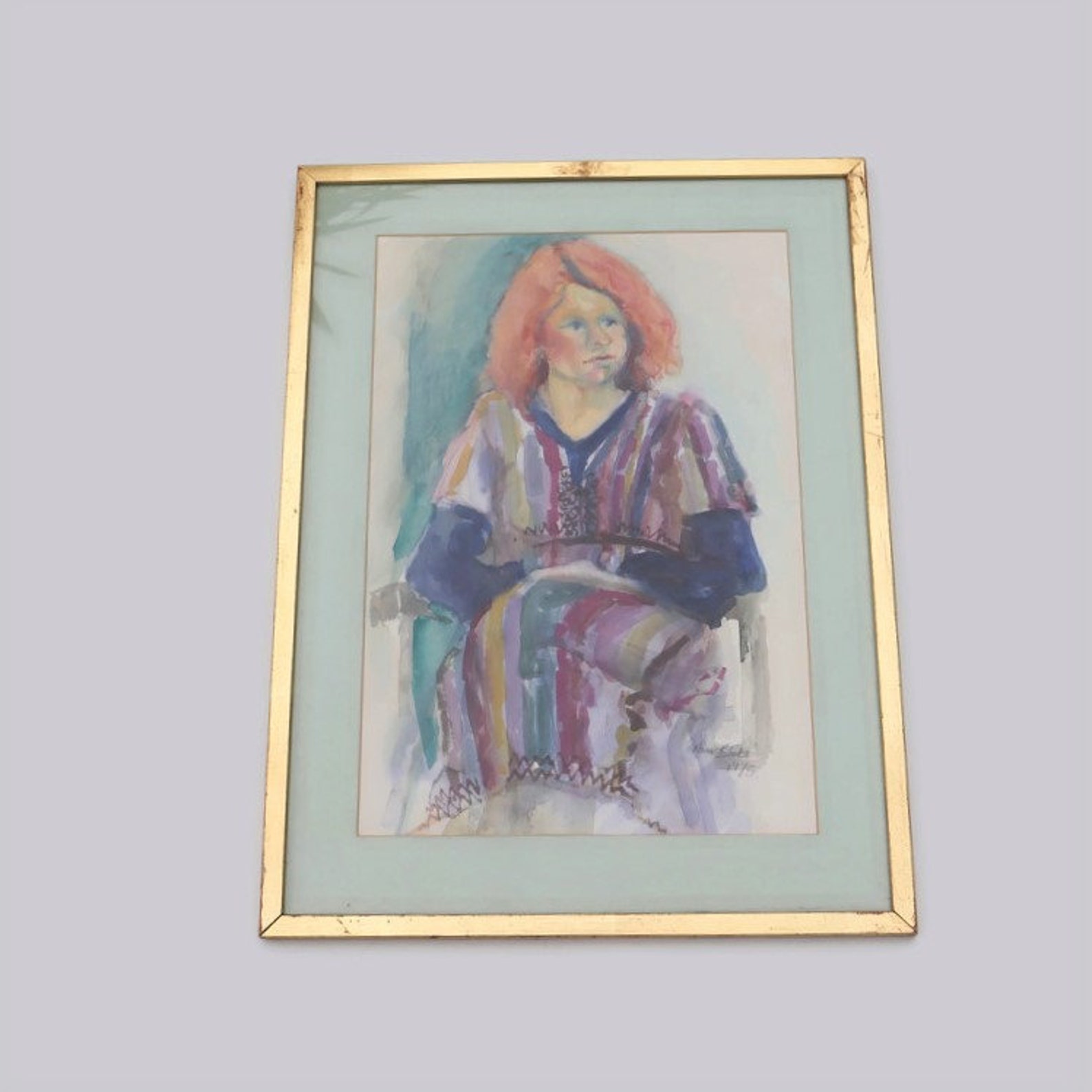 Large Mid Century Watercolour Painting of a Lady ,signed Ann Blake 1975 ...
