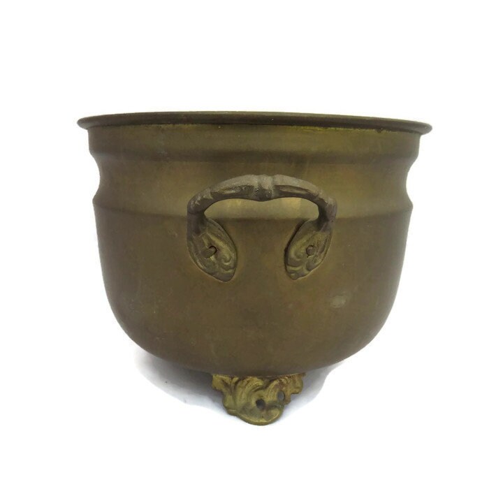 Brass Plant Pot, Footed Planter, Small Brass Planter, Antique Brass ...