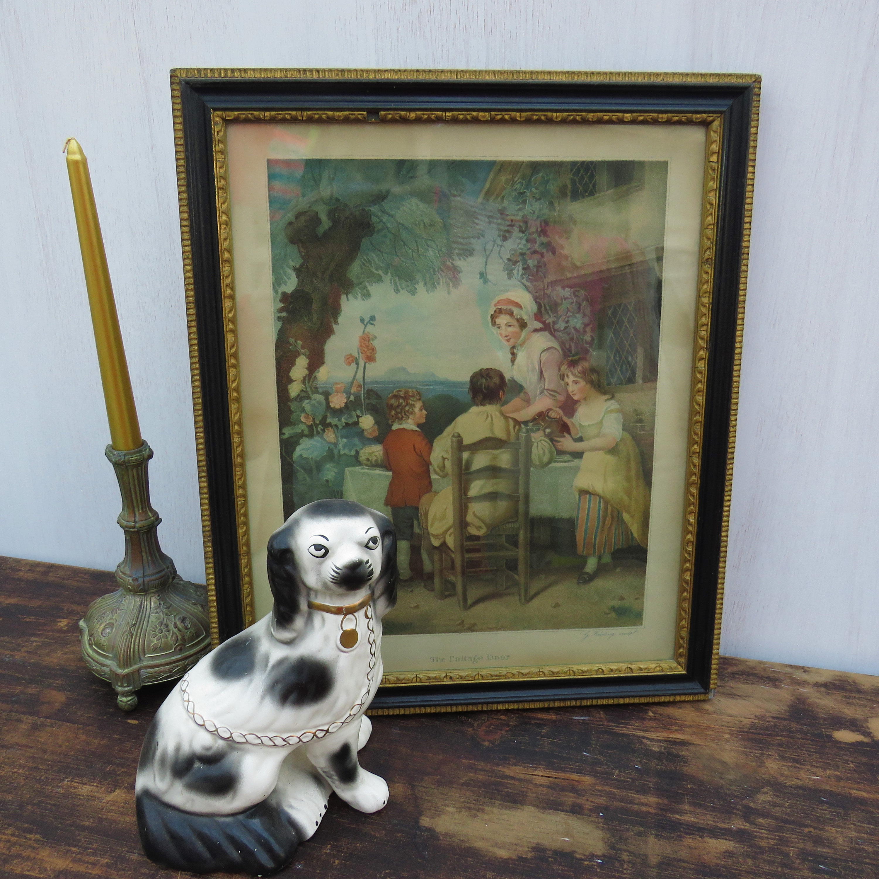 Antique Coloured Mezzotint Engraving The Cottage Door (after Francis ...