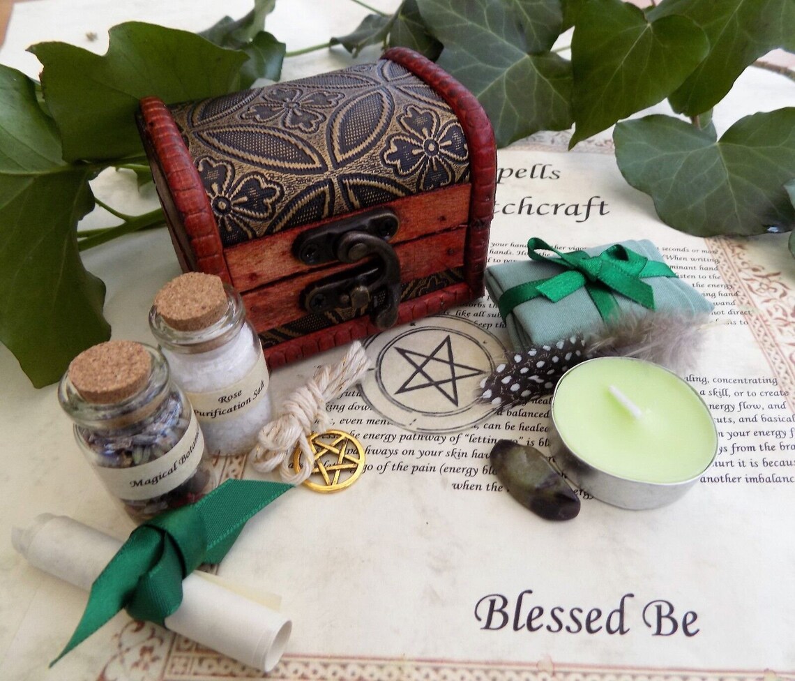 Home Blessings Spell Kit Chest Gift Pagan Wicca Witch Money in a Wooden ...