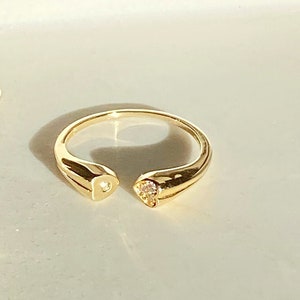 Open Gold Heart Ring, 14K Gold Adjustable Ring, Love Ring, Stacking ...