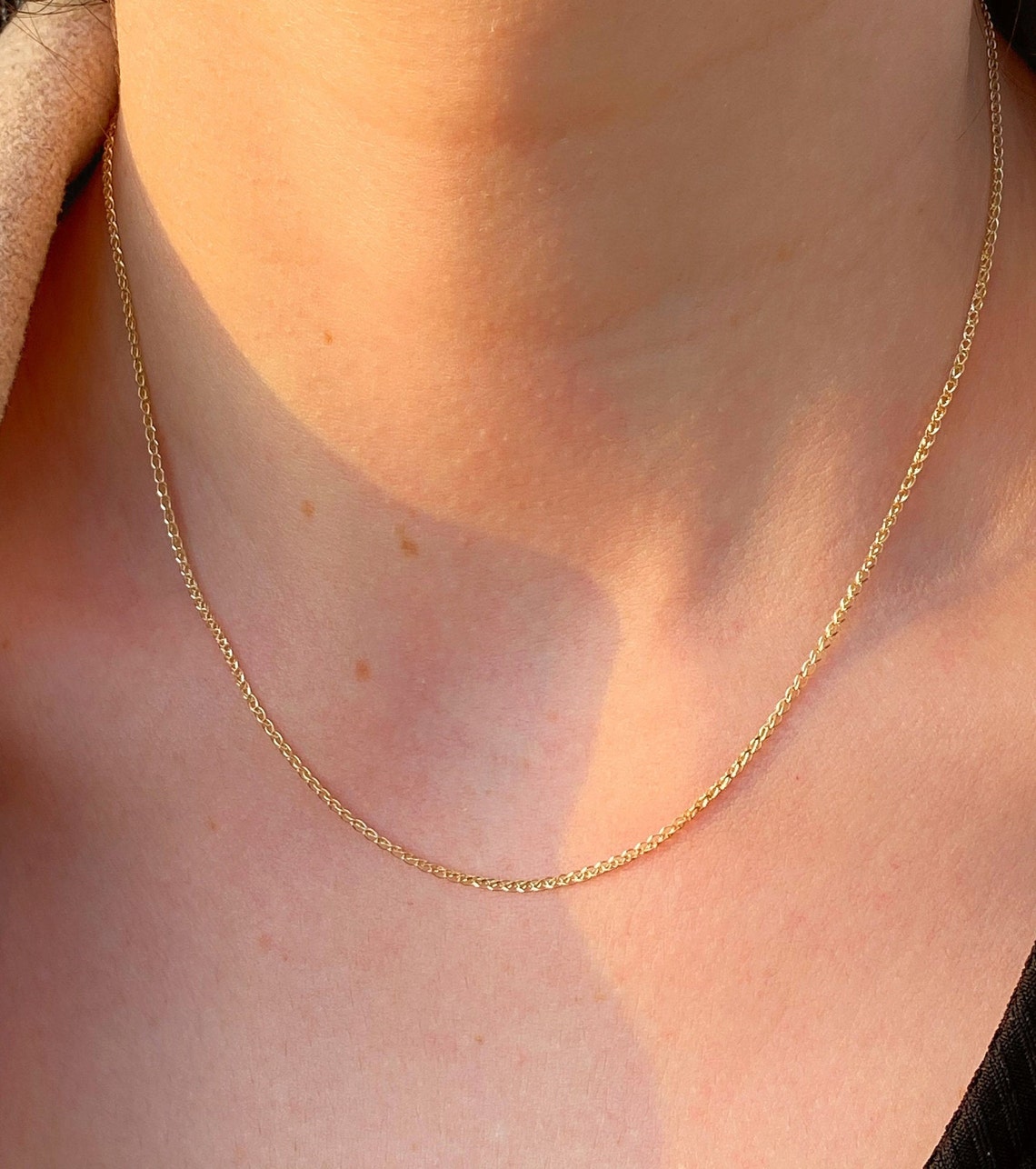Solid Gold Chain, 14K Gold Wheat Chain Necklace, Dainty Gold Chain ...