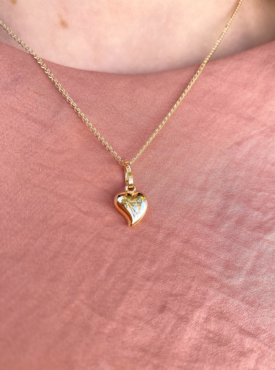 Tiny Gold Heart Necklace, Unique Heart Necklace, Minimal Necklace, 14K ...