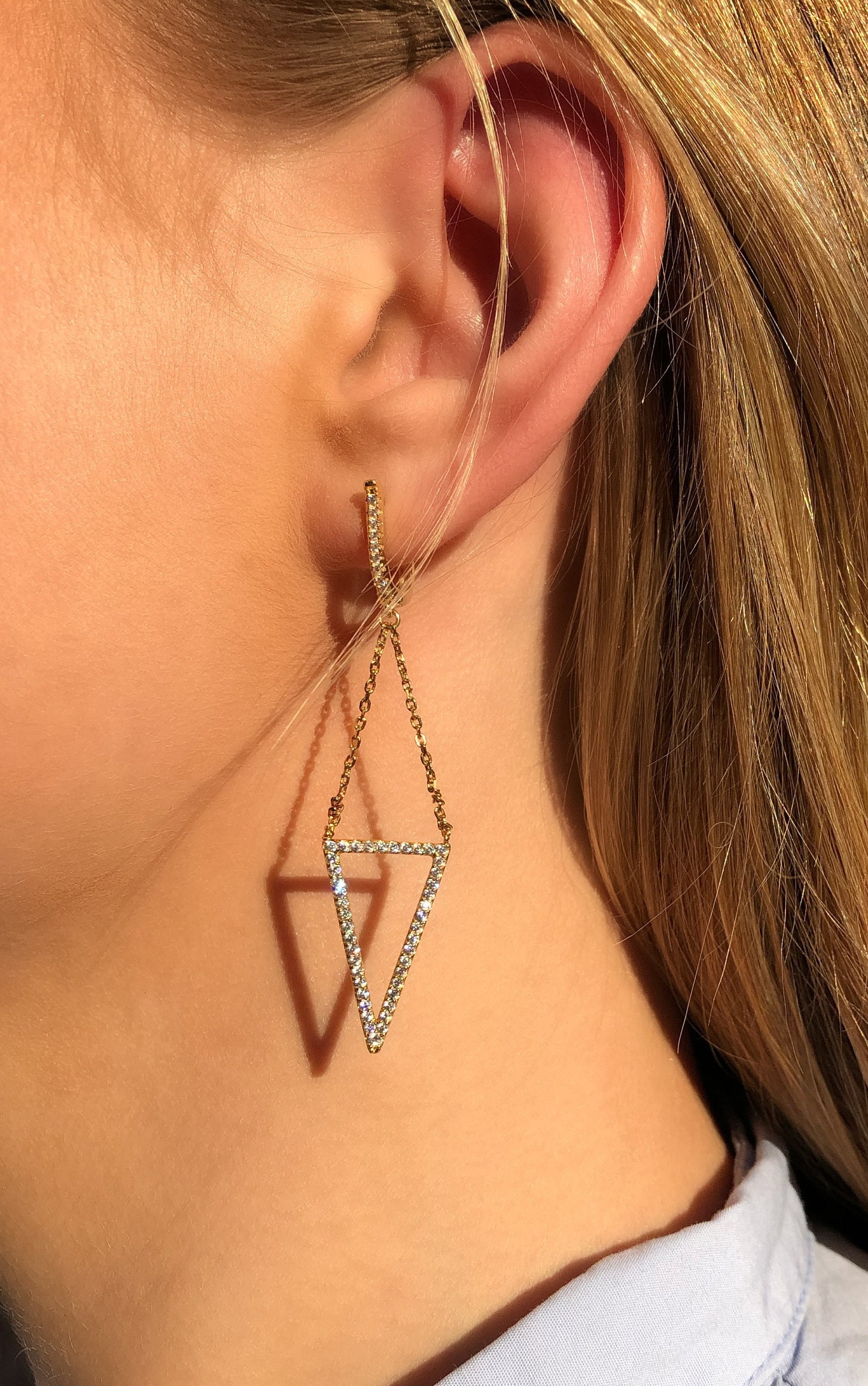 Triangle Earrings Dangle Geometric Earrings Dainty Dangle - Etsy