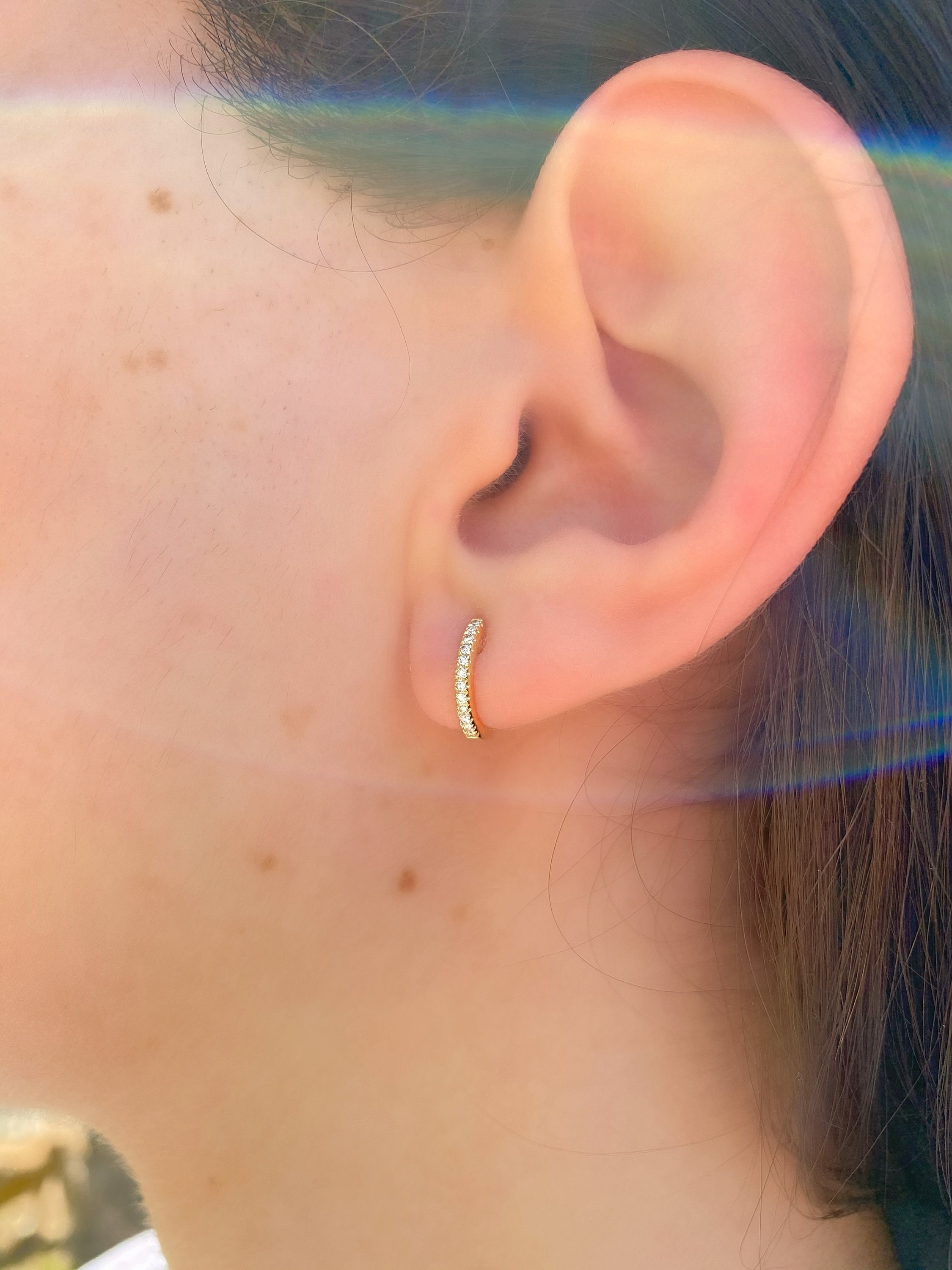 12mm Gold Diamond Huggies Small Huggies Gold Tiny Hoops - Etsy