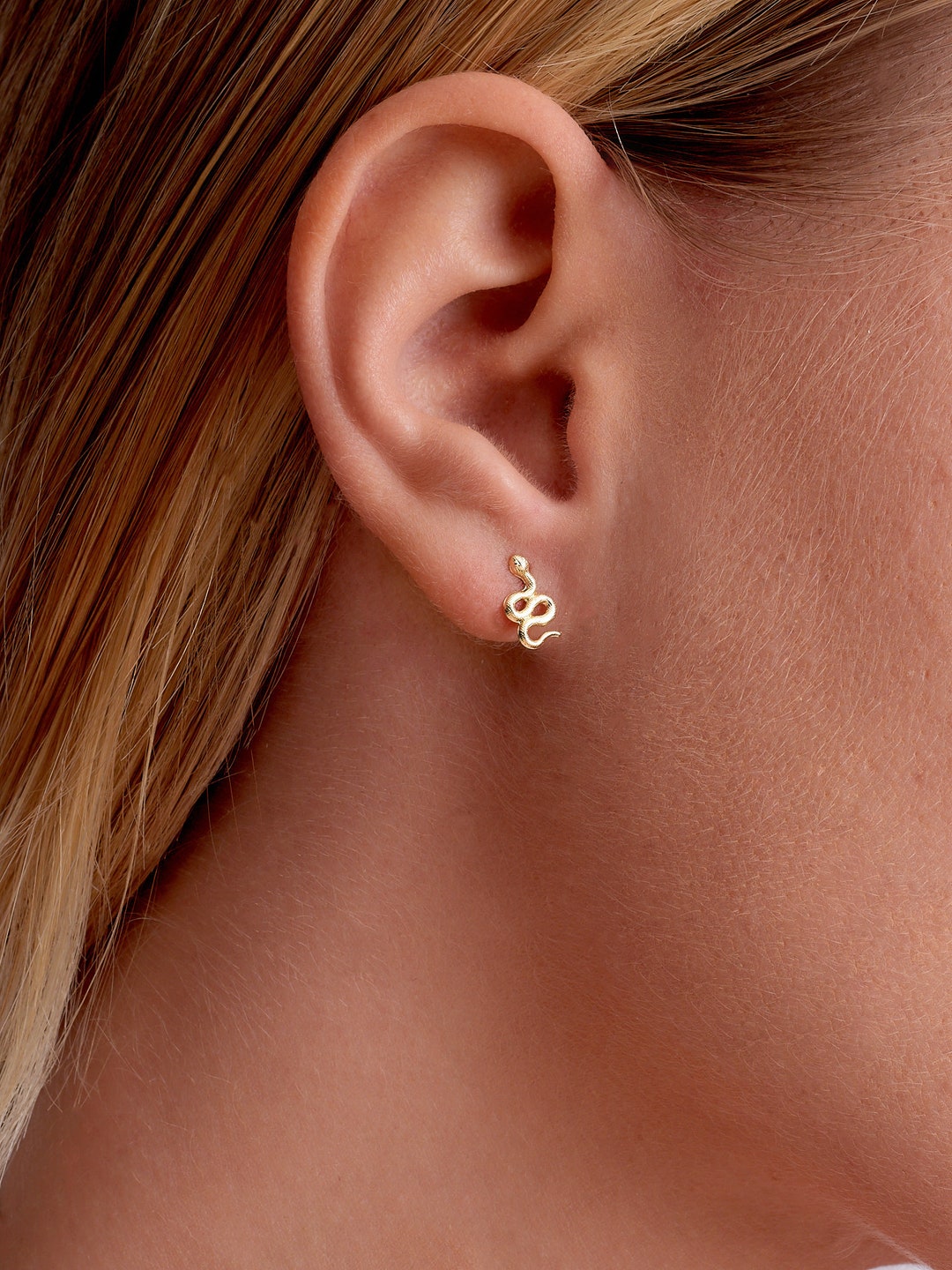 14K Solid Gold Snake Piercing, Tiny Gold Snake Earrings, Helix ...