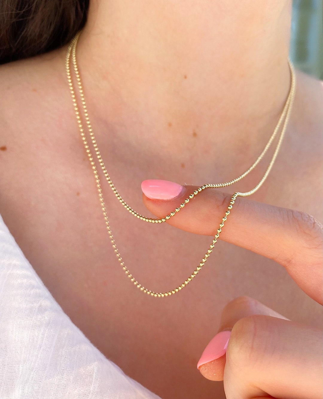 Yellow Gold Ball Chain Necklace, Solid Gold Bead Ball Chain, 14K Gold ...