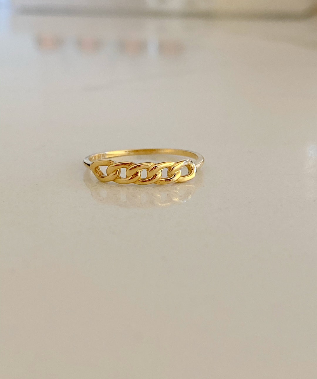Gold Chain Link Ring, Thin Gold Stacking Ring, Flat Curb Chain Ring ...
