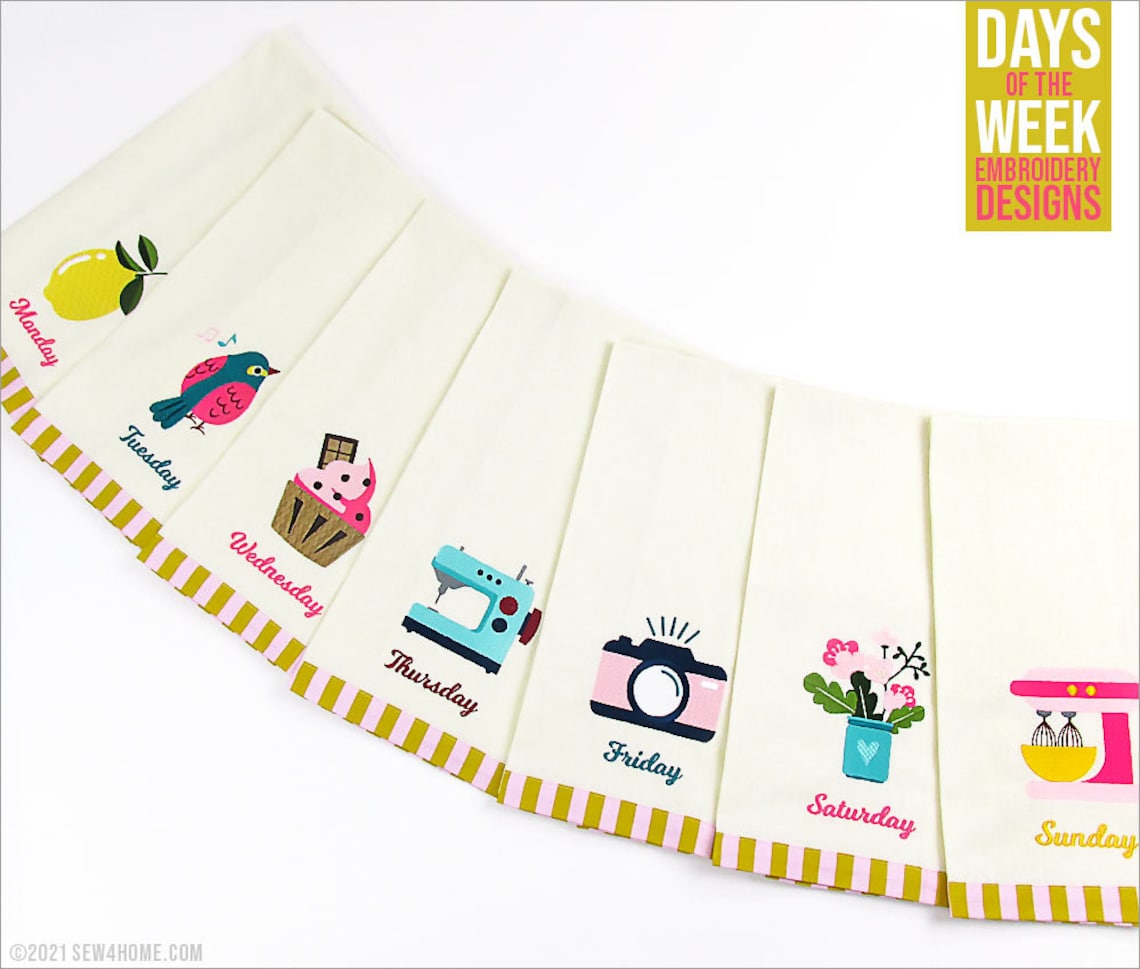 Days of the Week Machine Embroidery Designs: Images & Lettering (PDF ...