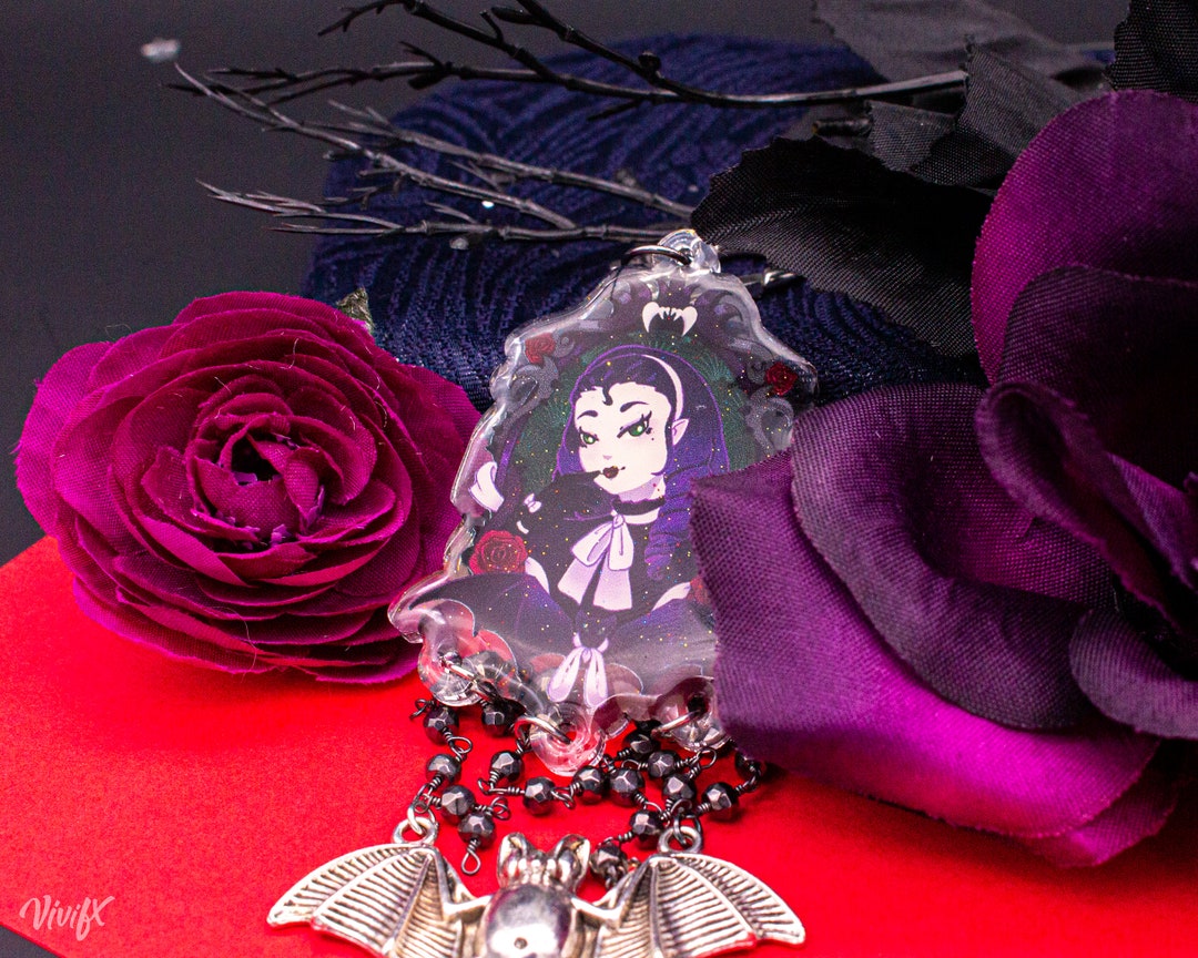 Double-sided Sparkly Epoxy Acrylic Vampire Charm With Beads and Bat - Etsy