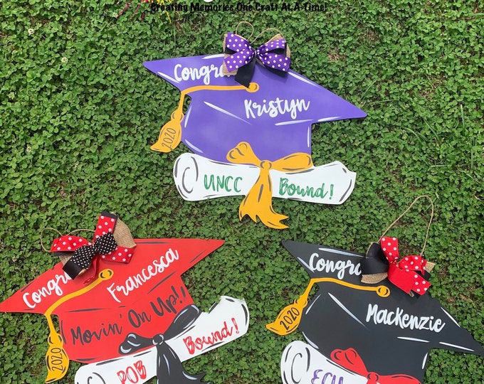 Graduation Door Hanger, Graduation Wreath, Graduation Cap, Grad Wooden ...