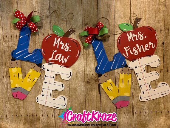 Love Teacher Wooden Door Hanger Teacher Door Decor Teacher - Etsy
