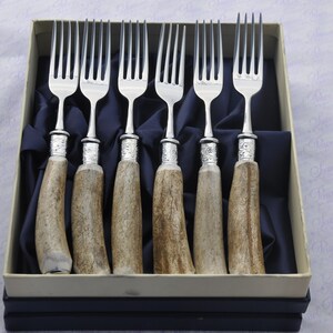 Six New Genuine Stag/antler Handle Steak Forks Silver Ferrule Made ...