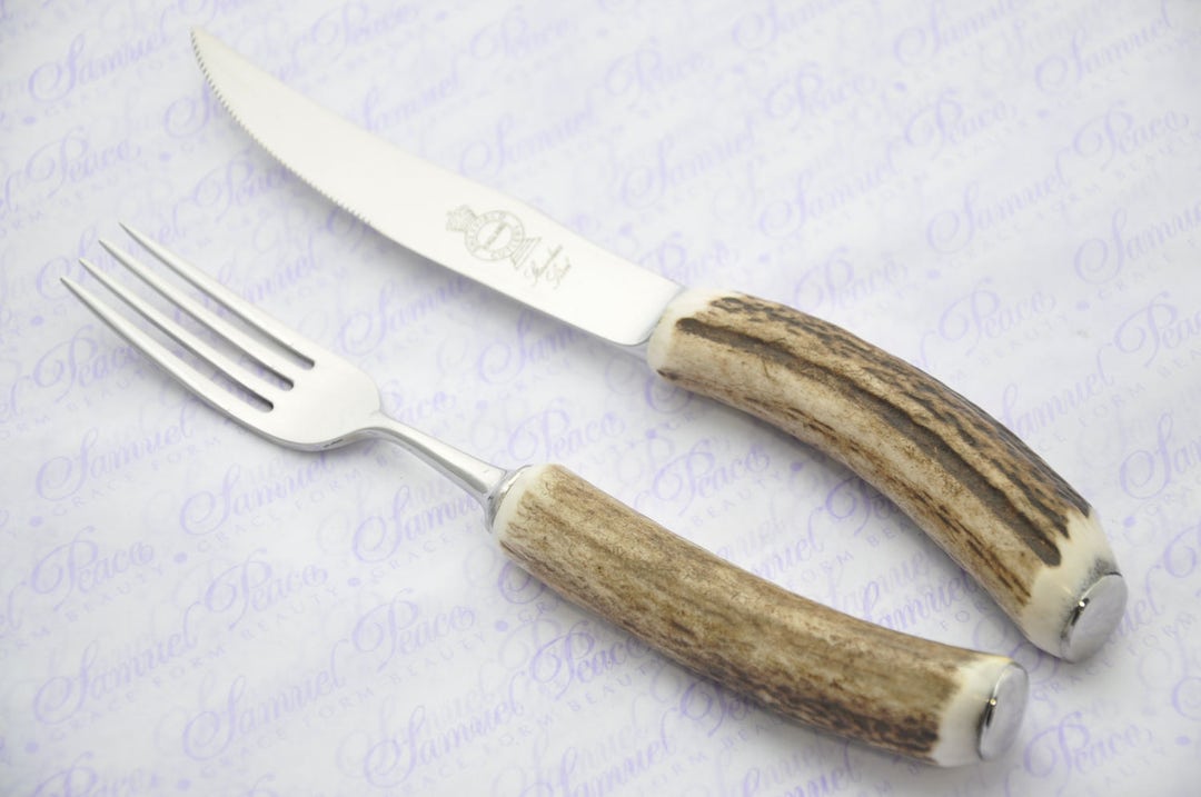1 Pair Genuine Stag/antler Handle Steak Knife & Fork Made in Sheffield ...