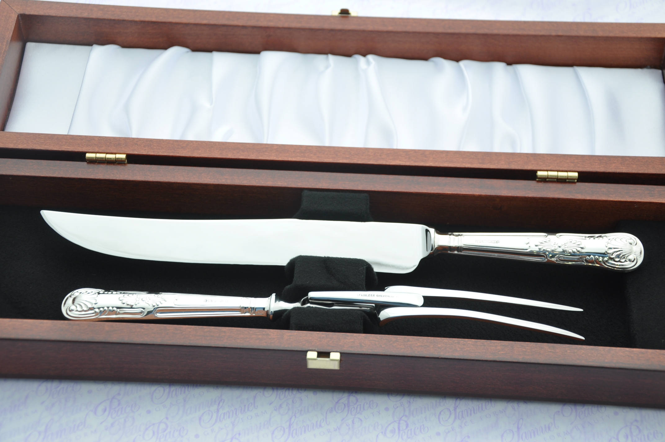 New Fantastic Genuine Sterling Silver Handle 2 Piece Carving Set Cased ...