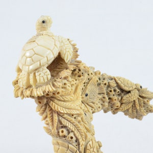 Fantastic Hand Carved Turtle Walking Stick Cane Top Handle Antler Horn ...