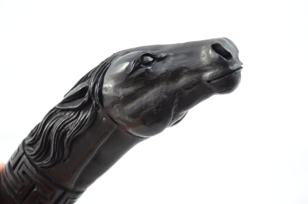 Fantastic Hand Carved Horses Head Walking Stick Cane Top Handle Buffalo ...