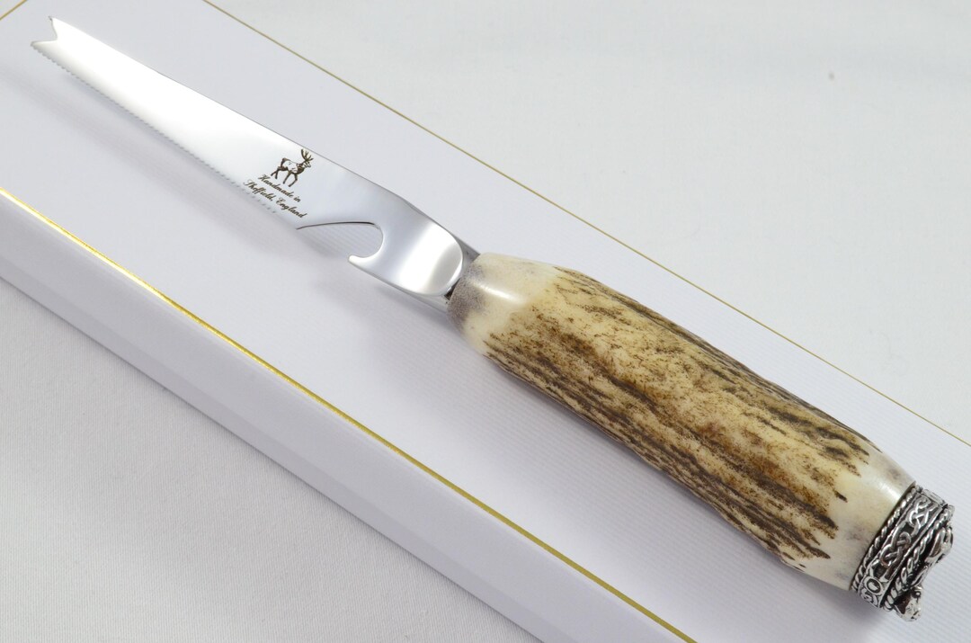 A Genuine Stag Antler Handled Pewter Capped Bar Knife Made in Sheffield ...
