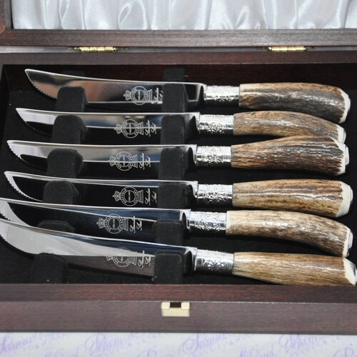 Six Genuine Stag/antler Handle Steak Knives Boxed Made in | Etsy
