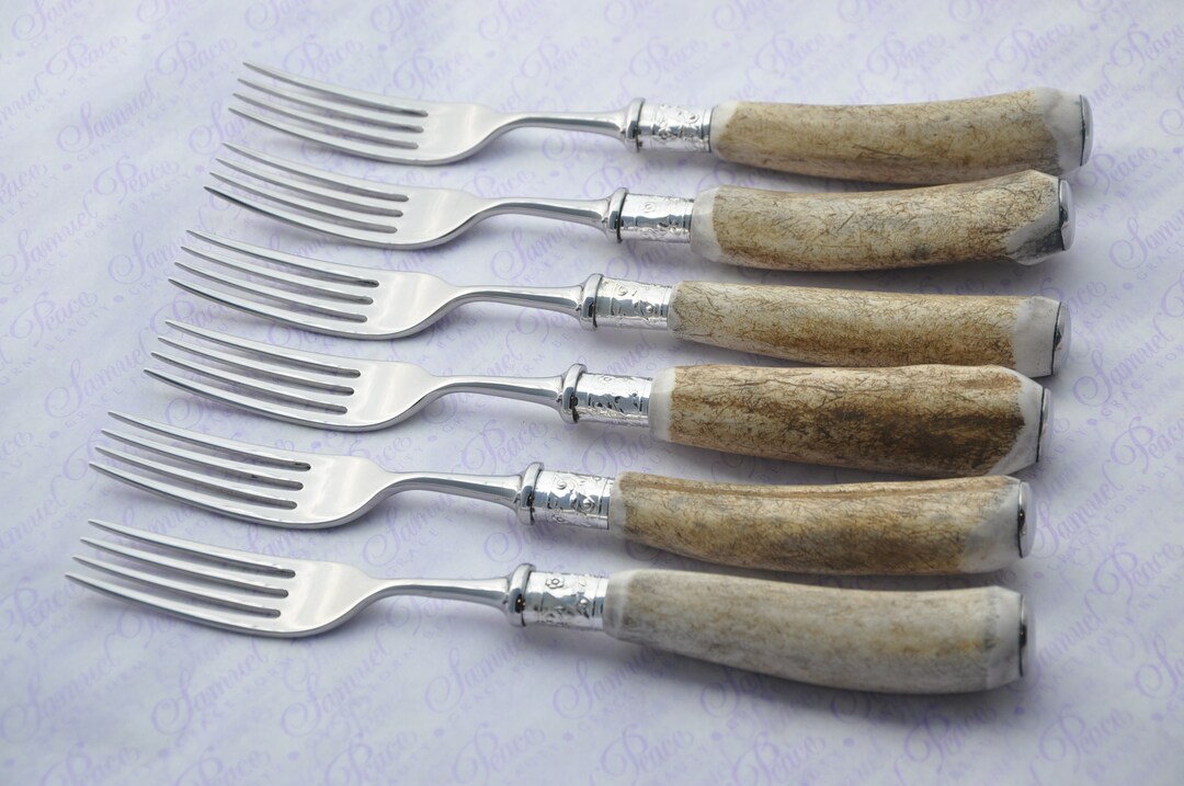 Six New Genuine Stag/antler Handle Steak Forks Silver Ferrule Made ...