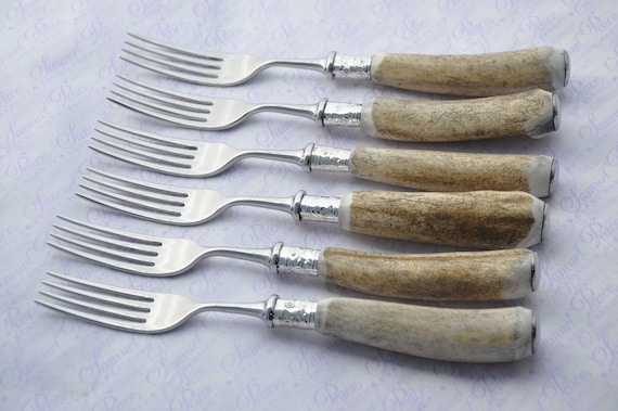 Six New Genuine Stag/antler Handle Steak Forks Silver Ferrule | Etsy