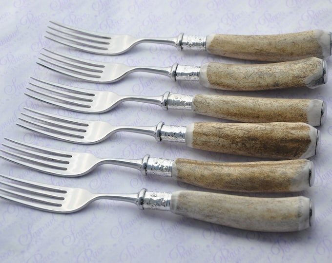 Six New Genuine Stag/antler Handle Steak Forks Silver Ferrule Made ...