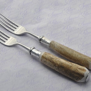Two New Genuine Stag/antler Handle Steak Forks Silver Ferrule Made ...