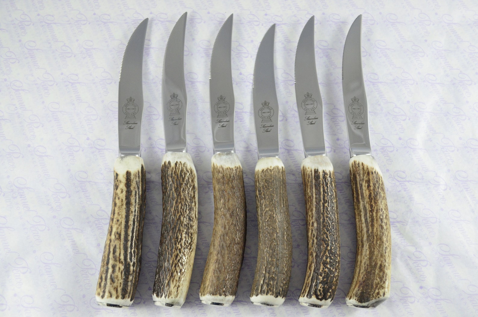 Six Genuine Stag/antler Handle Steak Knives Boxed Made in Sheffield ...