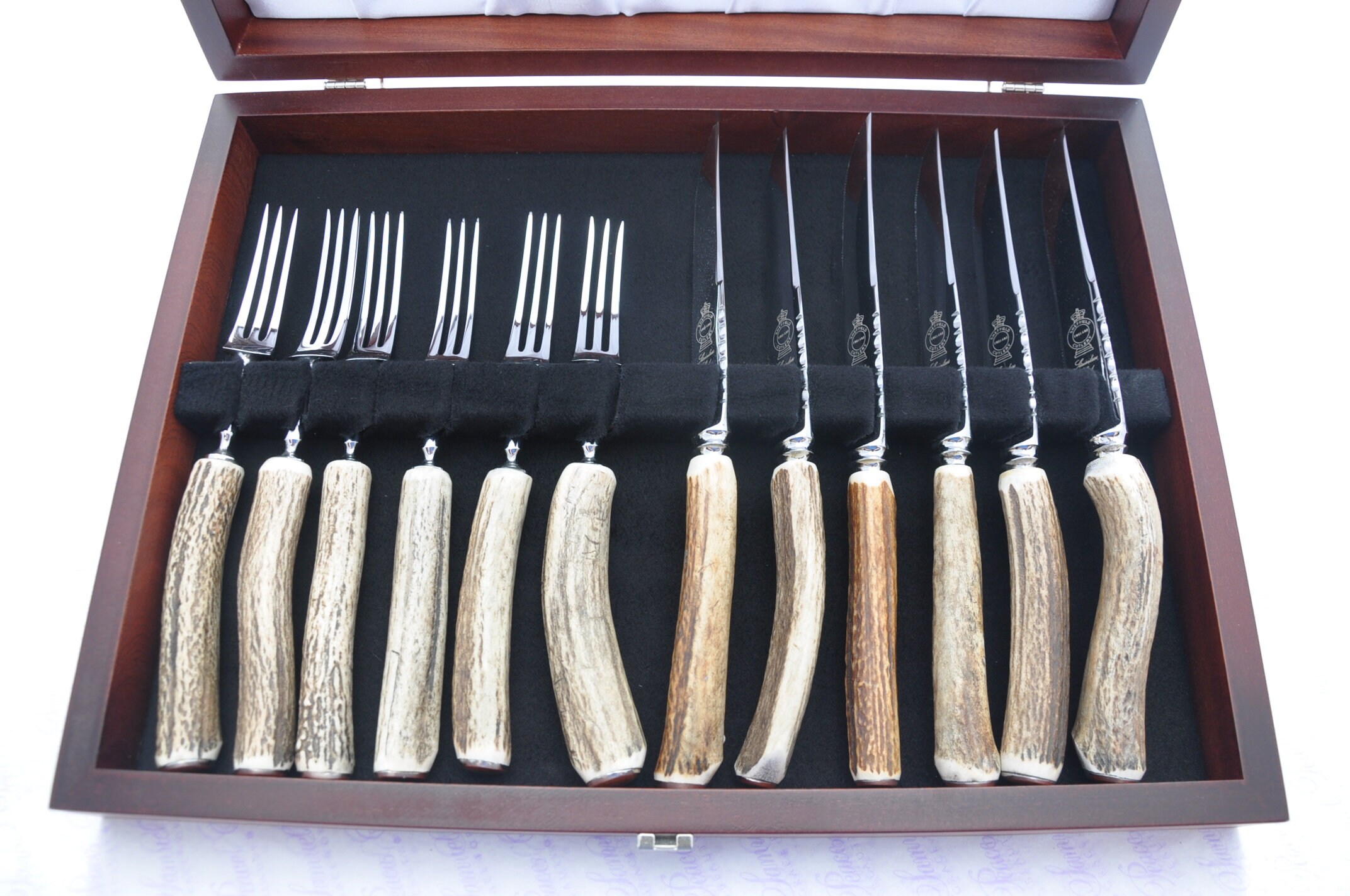 6 Pairs Genuine Stag/Antler Handle Steak Knives & Three Prong | Etsy