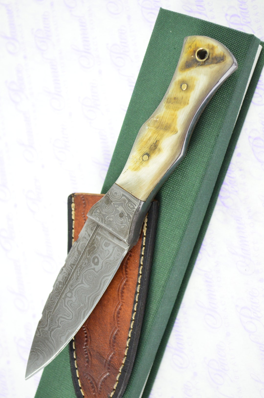 New Genuine Damascus Steel Bespoke Full Tang Rams Horn Scale Tang ...