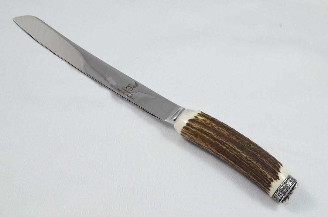 A Genuine Stag Antler Handled Pewter Capped Bread Knife Made in ...