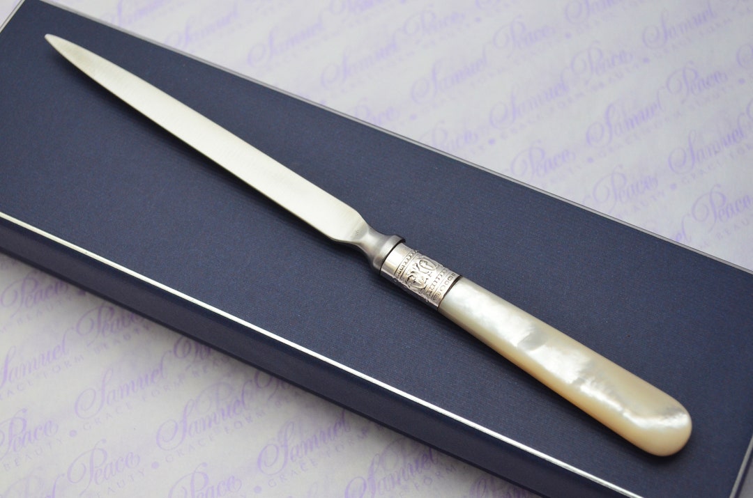 Genuine Mother of Pearl Handled Letter Opener Silver Ferrule Gift Boxed ...