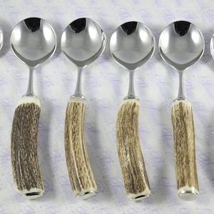 Six New Genuine Stag/antler Handle Soup Spoons Boxed Made in Sheffield ...