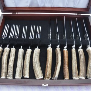 6 Pairs Genuine Stag/antler Handle Steak Knives & Three Prong Forks in ...