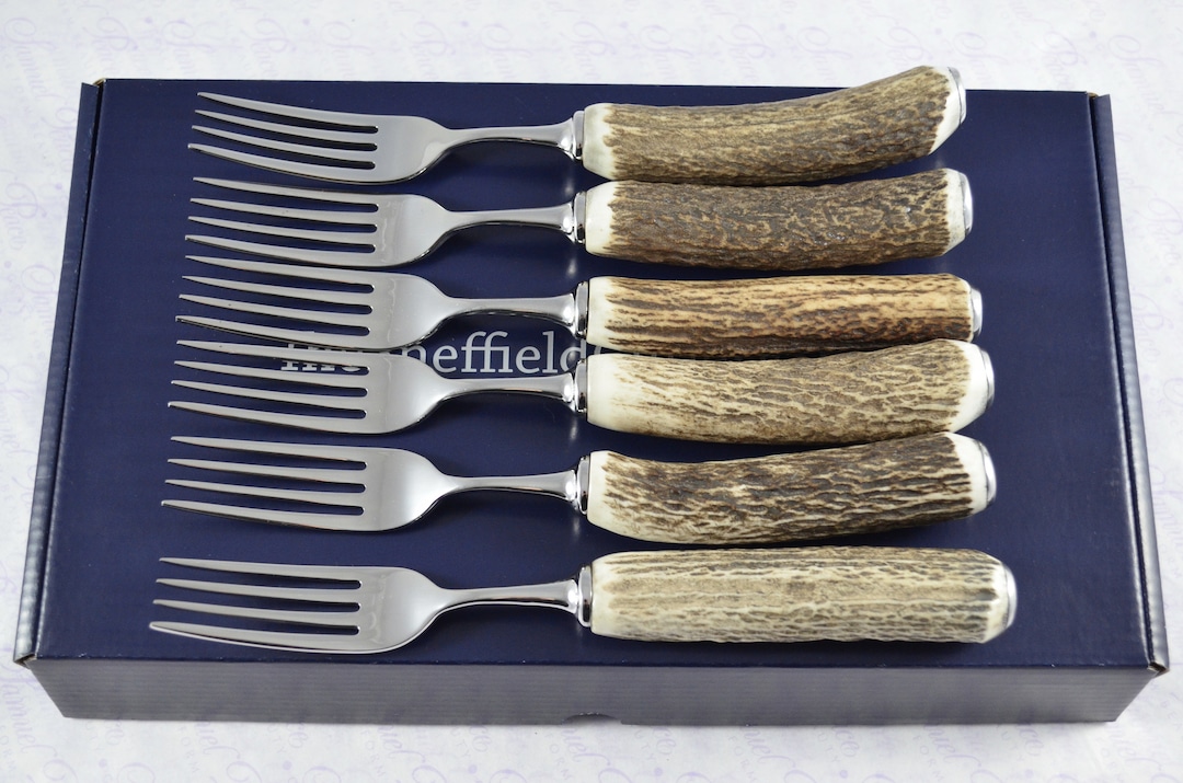 Six Genuine Stag/antler Handle Table Forks Boxed Made in Sheffield ...