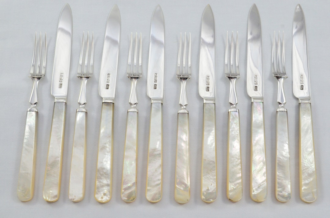 Henry Atkins 6 Pairs of Mother of Pearl Fruit Knives and Forks Made in ...