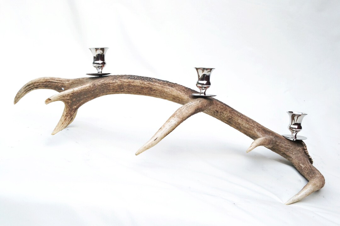 Fantastic Natural Stag Horn Antler & Chrome Plated Candelabra 3 Candle ...