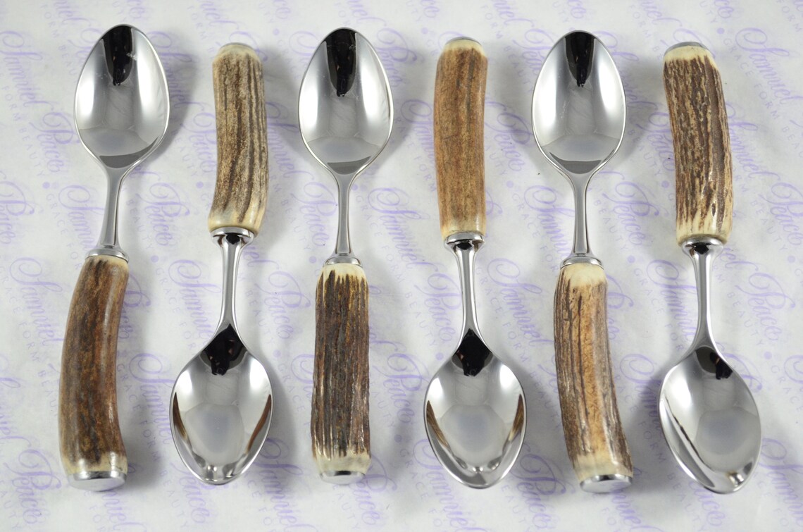 Six New Genuine Stag/antler Handle Tea Spoons Boxed Made in Sheffield ...