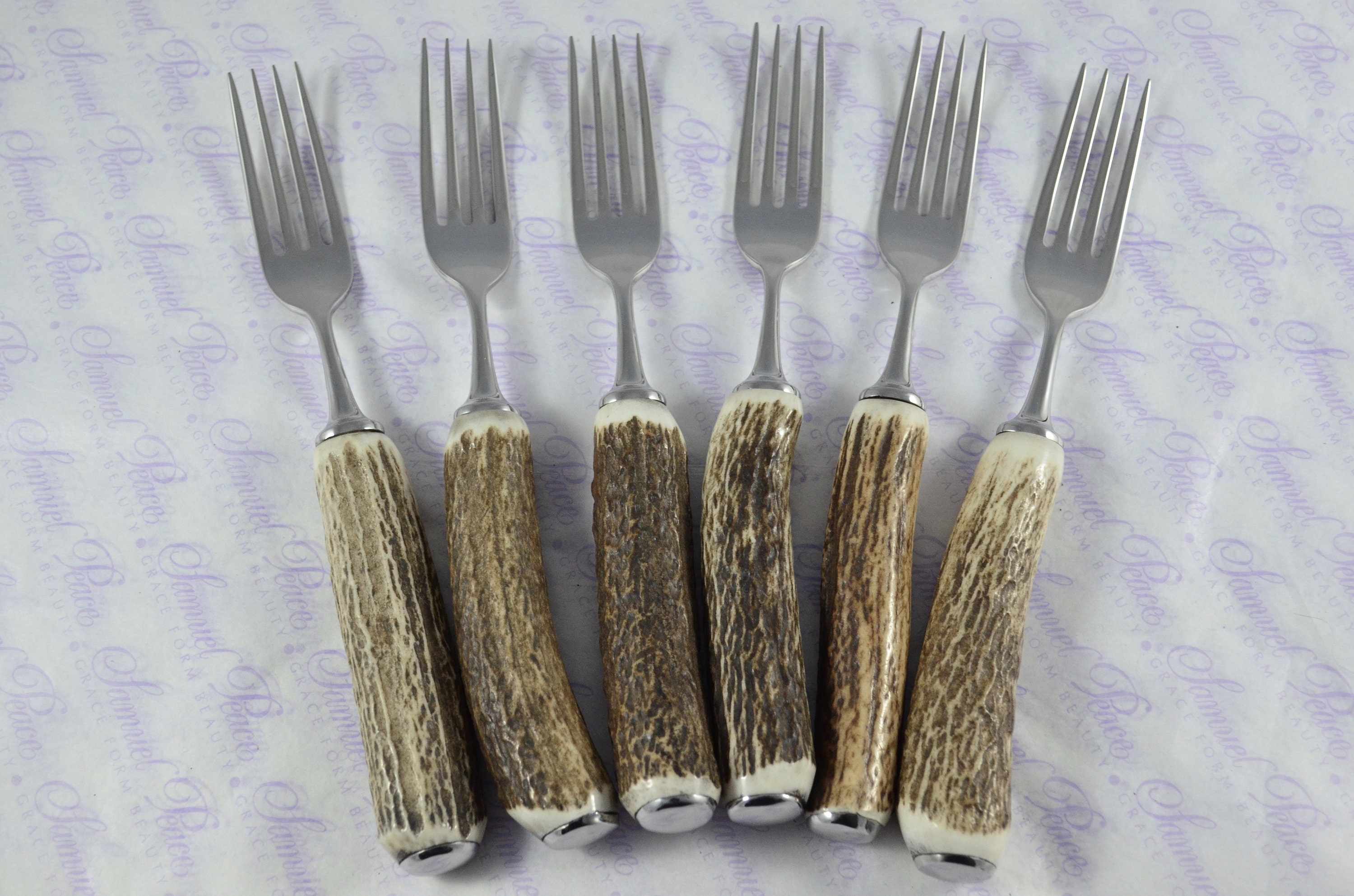 Six Genuine Stag/antler Handle Steak Forks Boxed Made in Sheffield ...