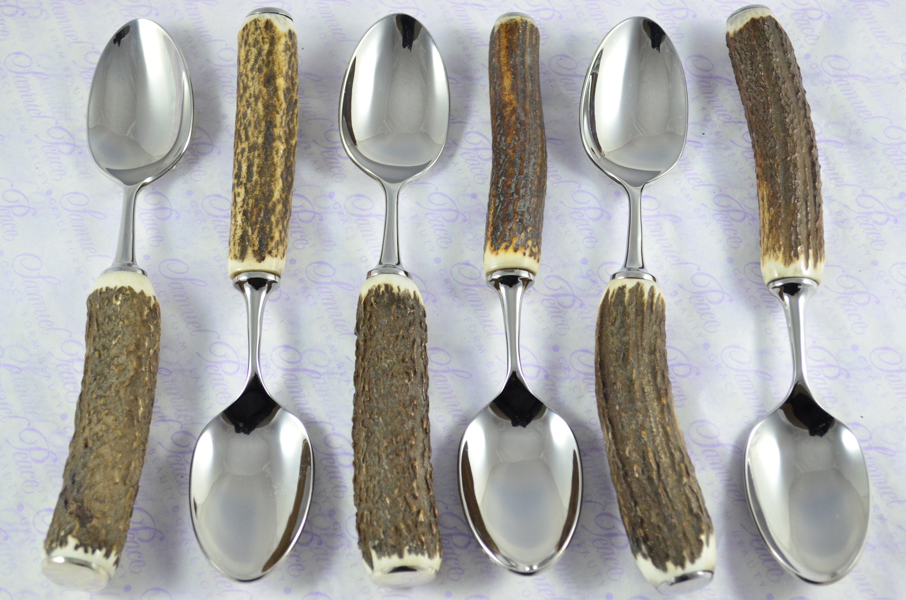 Six New Genuine Stag/antler Handle Dessert Spoons Boxed Made - Etsy