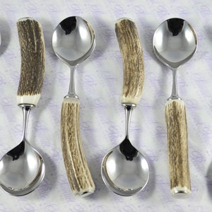 Six New Genuine Stag/antler Handle Soup Spoons Boxed Made in Sheffield ...