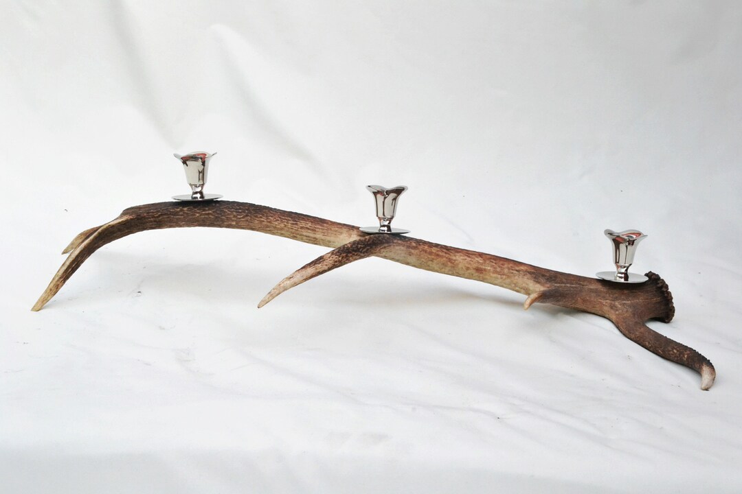 Fantastic Natural Stag Horn Antler & Chrome Plated Candelabra 3 Candle ...