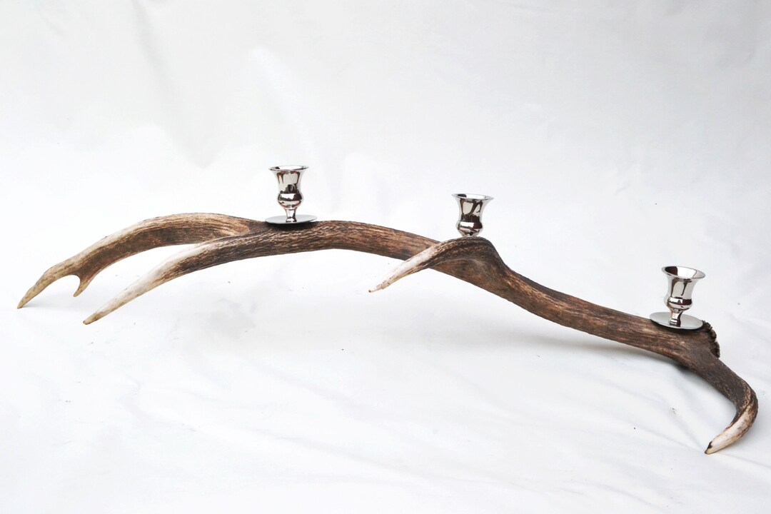Fantastic Natural Stag Horn Antler & Chrome Plated Candelabra 3 Candle ...