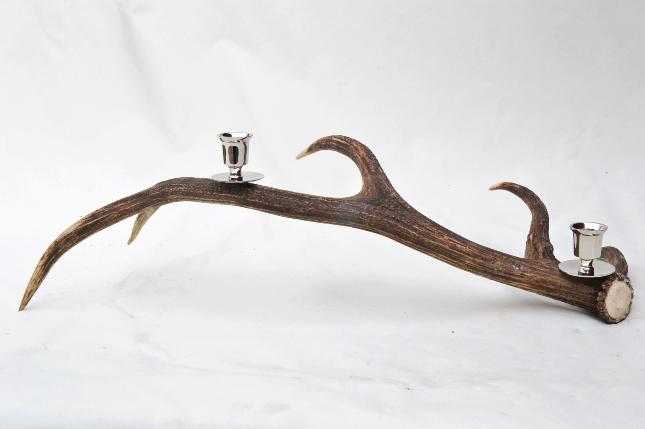 Fantastic Natural Stag Horn Antler & Chrome Plated Candelabra 2 Candle ...