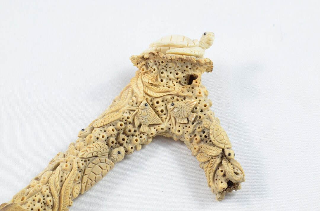 Fantastic Hand Carved Turtle Walking Stick Cane Top Handle Antler Horn ...