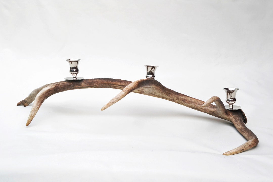 Fantastic Natural Stag Horn Antler & Chrome Plated Candelabra 3 Candle ...