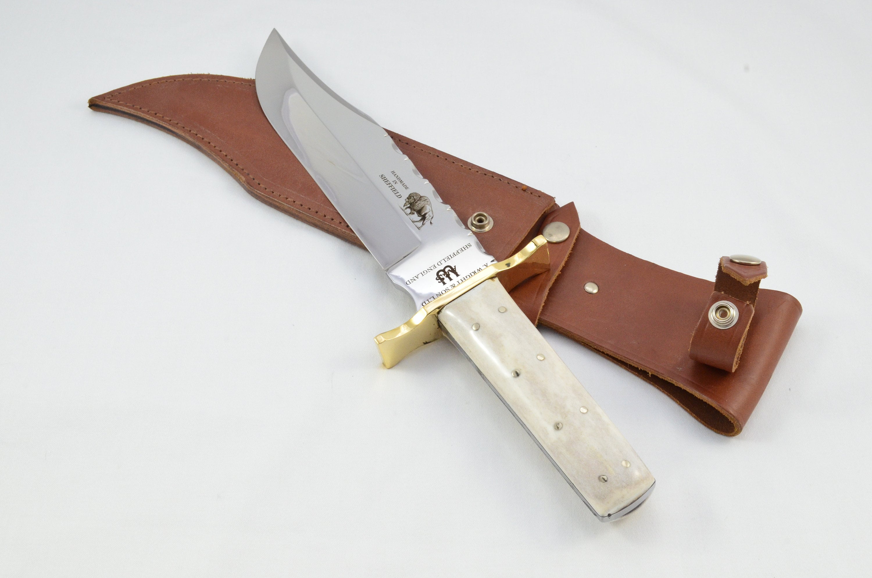 Genuine Authentic A Wright & Sons Scale Tang Stag Horn Antler 17" Bowie ...