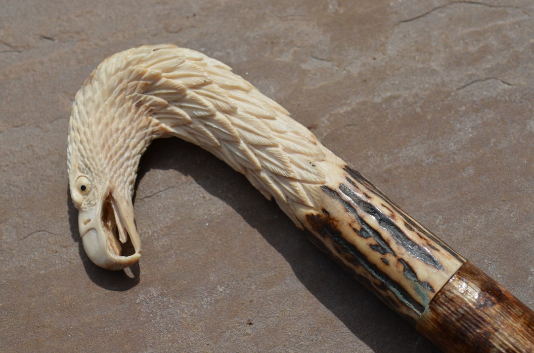 Genuine Authentic Hand Carved Stag Horn Antler Hazel Shaft Walking ...