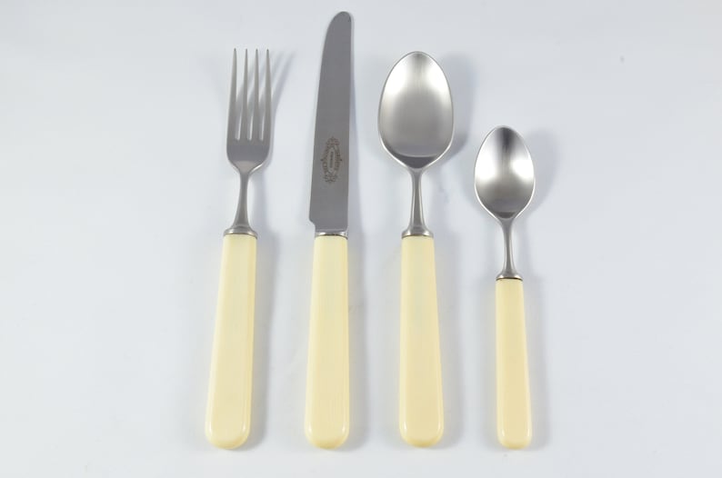 New Fantastic Genuine Cream Handle 4 Piece Place Setting Brushed Finish ...