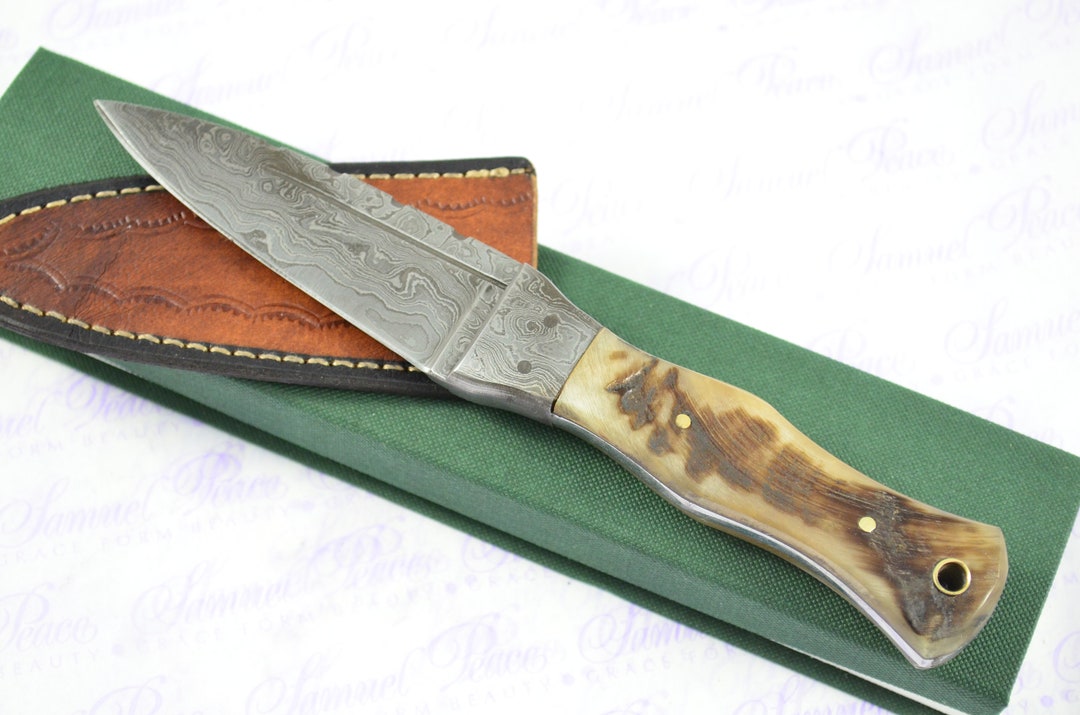 New Genuine Damascus Steel Bespoke Full Tang Rams Horn Scale Tang ...